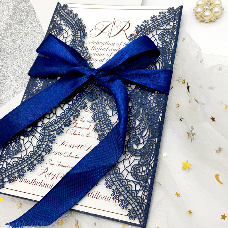 Royal Blue Ribbon Wedding Invitations